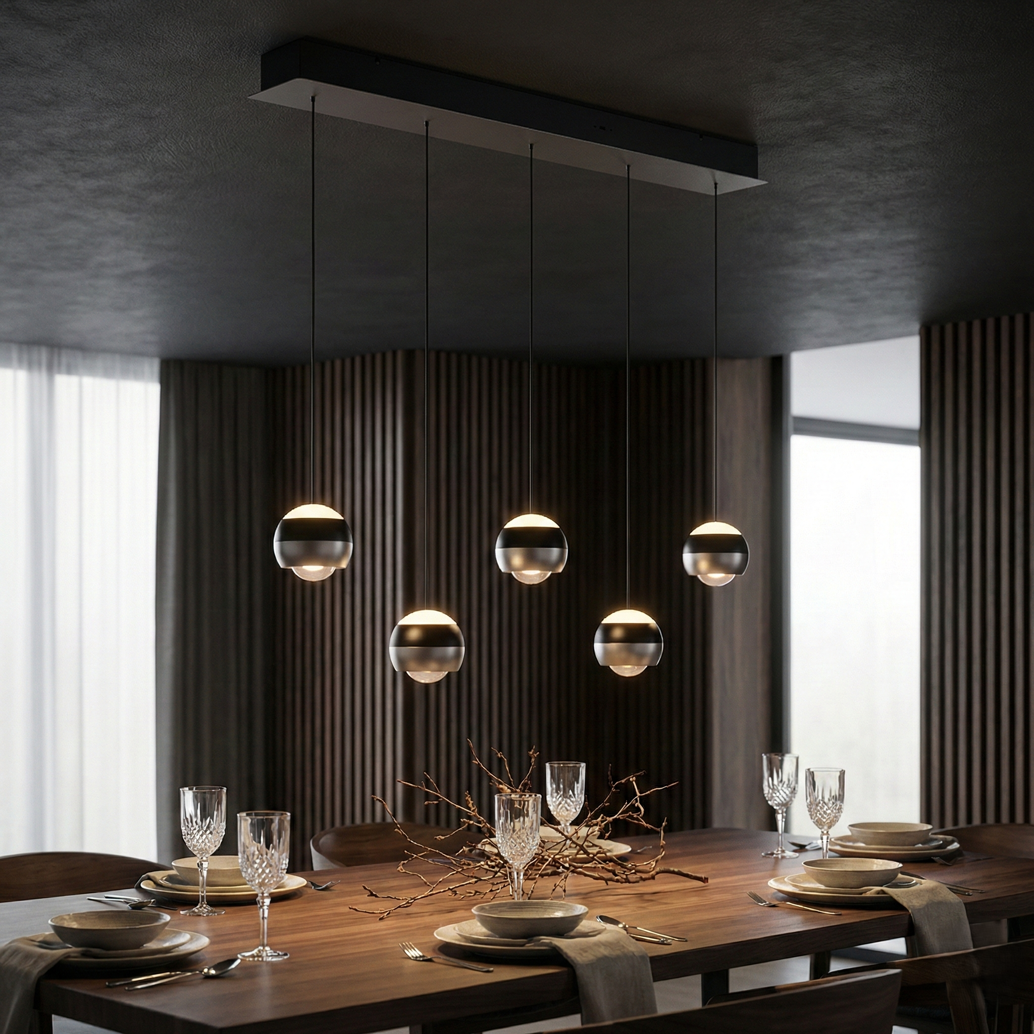 Lustra LED PREMIUM Suspendata Liniara SILVER ORBIT Echivalent 500W