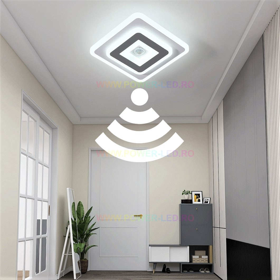 Lustra LED 28W Patrata cu Senzor Miscare Echivalent 200W